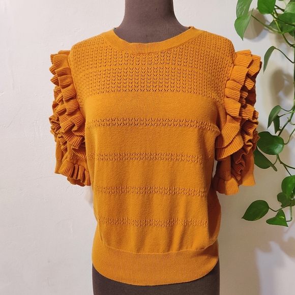 Calligraphie | Sweaters | Calligraphie Gold Yellow Sweater With Ruffle ...